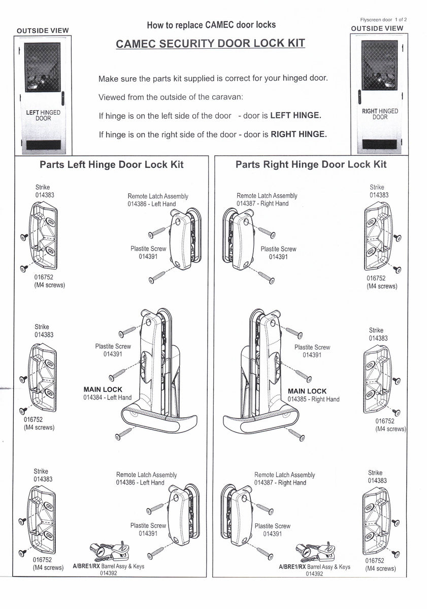 Camec 3 Point Main Door Lock LEFT Hand Hinge – Jayco Gippsland RV ...